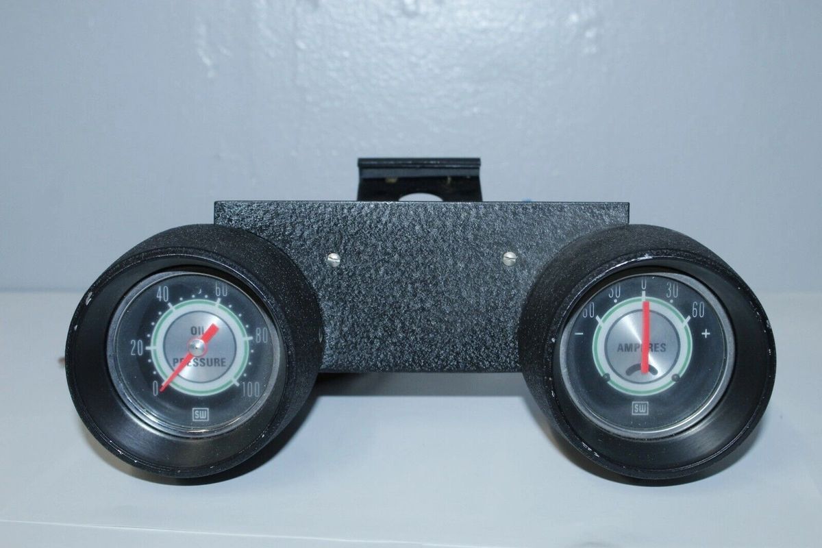 1967 Shelby Mustang Pod W Stewart Warner 2 5 8 Oil Amp Green Line Gauges